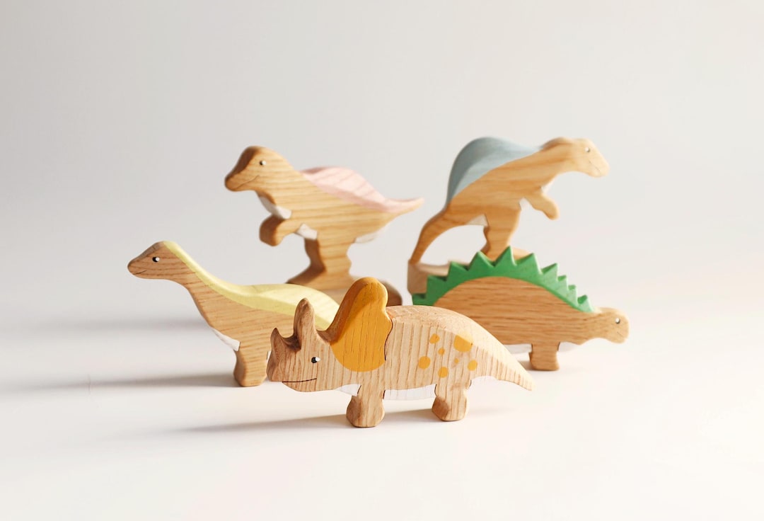 Wooden Dinosaur Playset: Eco-friendly Oak Toys for Toddlers - Etsy