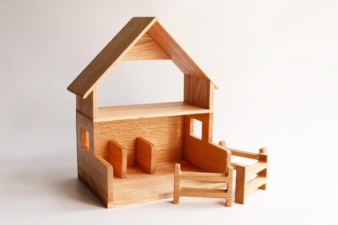 Wooden Barn Farm Animals Wooden Toy Barn Gift for Kids Wooden Stable ...