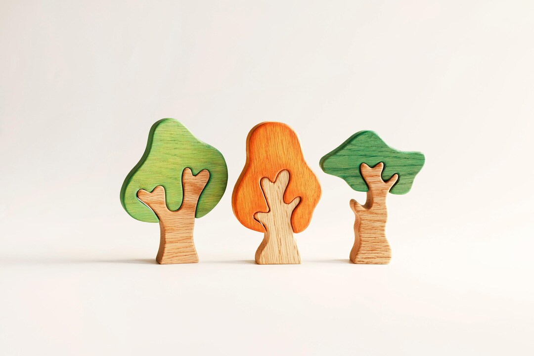 Wooden Forest Set Woodland Trees Set 3 Pieces of Wooden Trees Waldorf ...