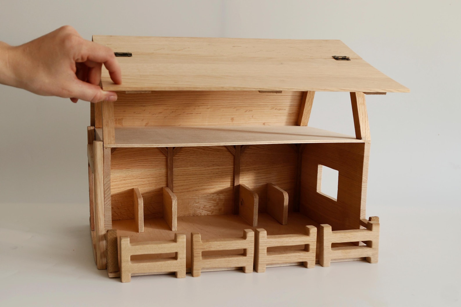 Wooden Toy Barn With Farm Animals | Handmade Natural Wood Playset ...