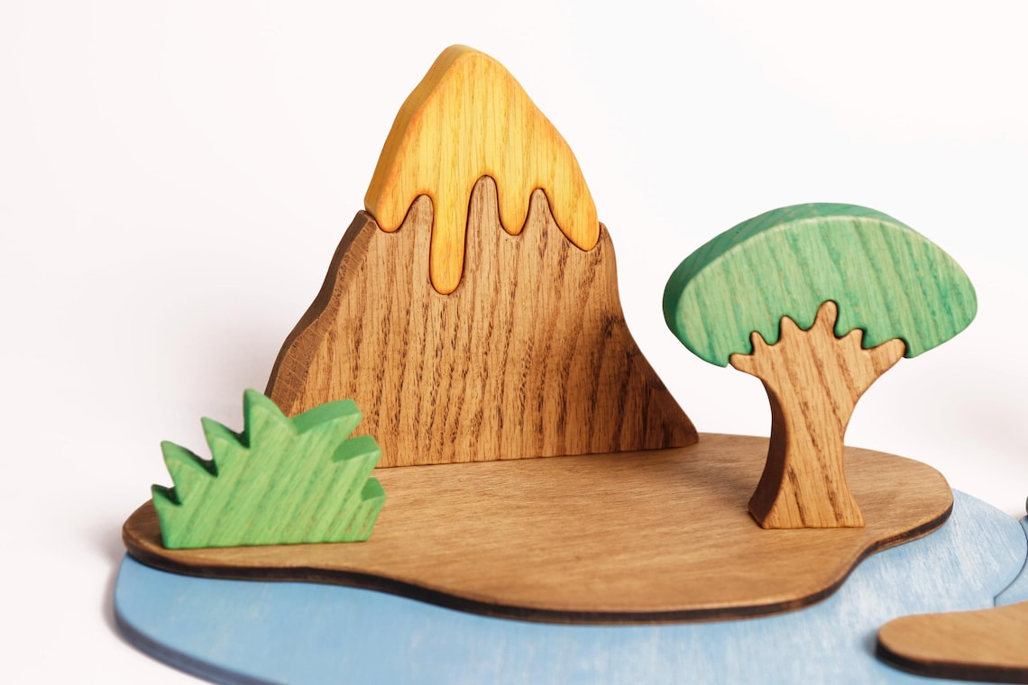 Handmade Wooden Landscape Playset: Montessori Toy Volcano Valley - Etsy