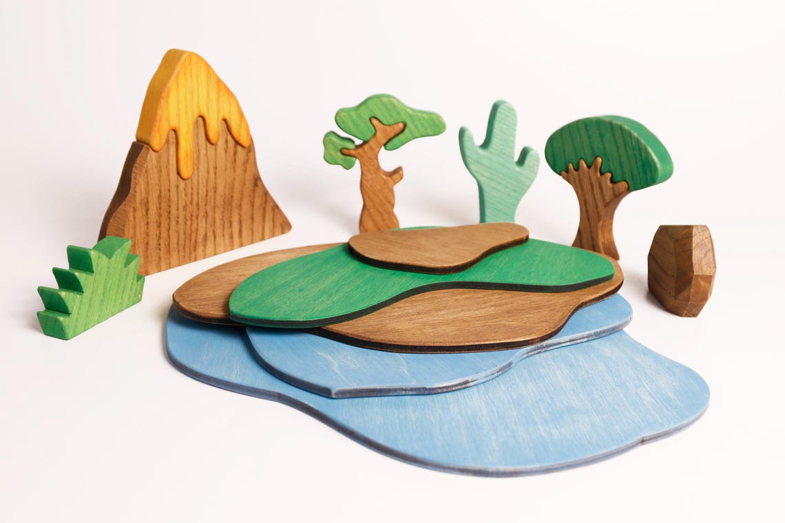Handmade Wooden Landscape Playset: Montessori Toy Volcano Valley - Etsy