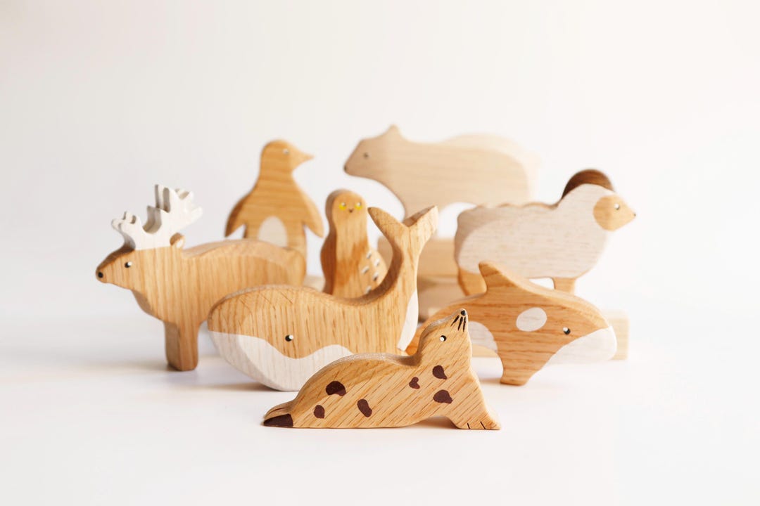 Wooden Animals Toy Set Arctic Animal Figurines Wooden Toys Educational ...