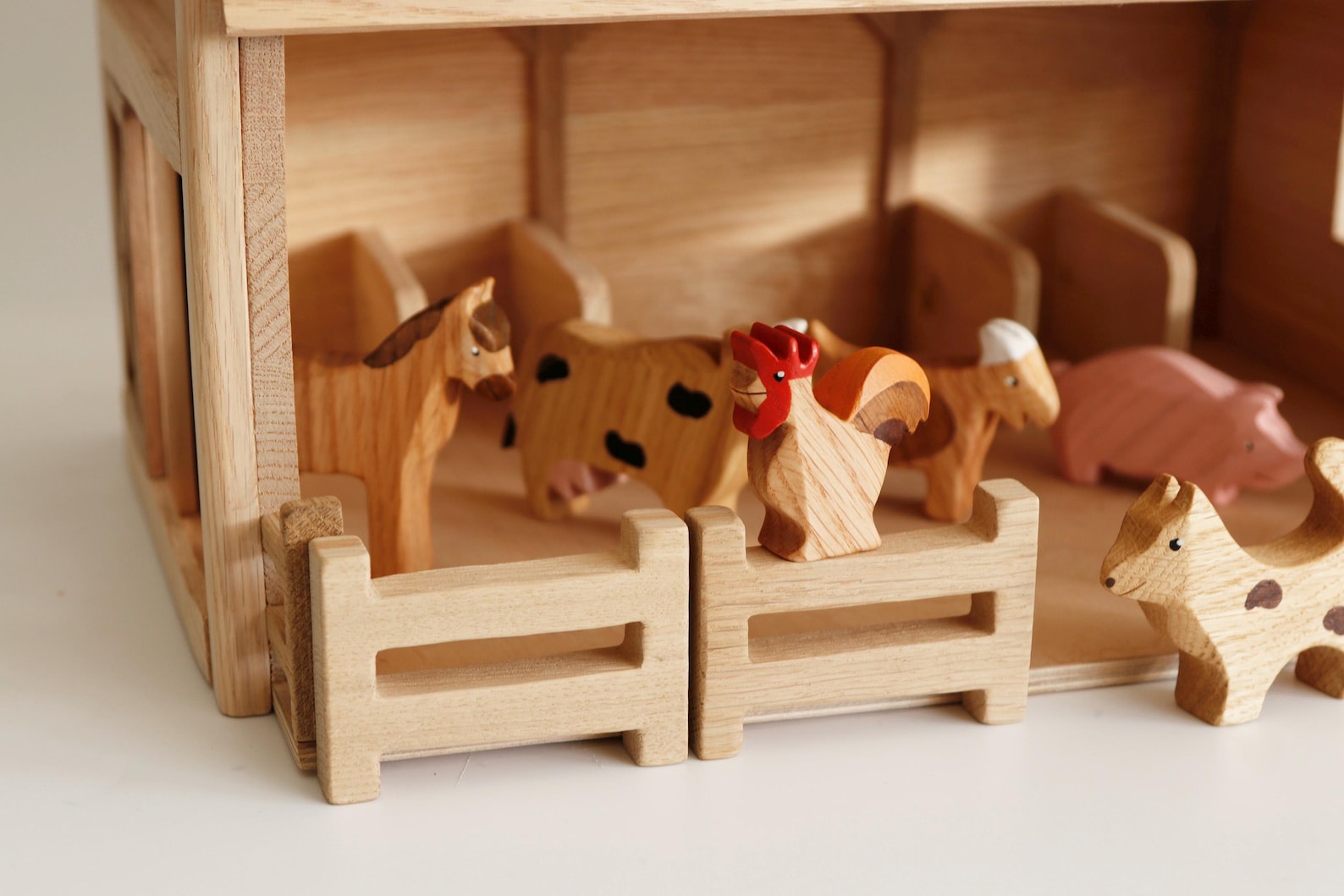 Wooden Toy Barn With Farm Animals | Handmade Natural Wood Playset ...