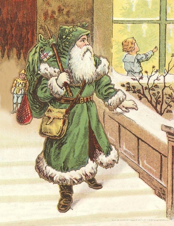 Santa Claus in Green Departing the Scene Digital Collage - Etsy