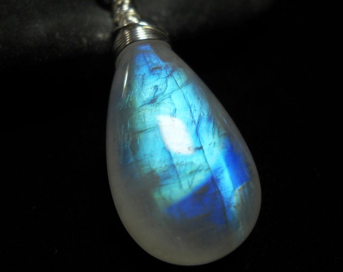 Large Rainbow Moonstone Pendant, Gemstone Pendant, Sterling Silver ...