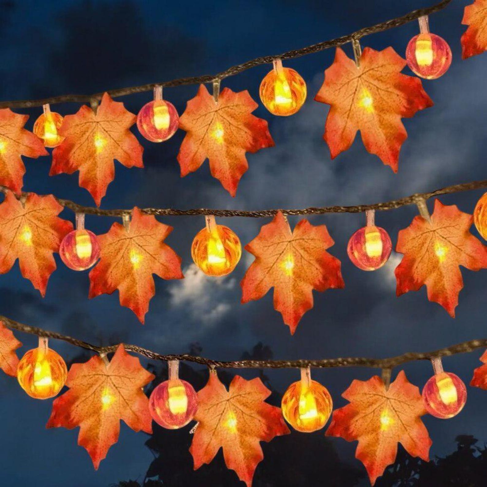 Spooktacular LED Maple Pumpkin Garland String Lights Perfect Halloween ...