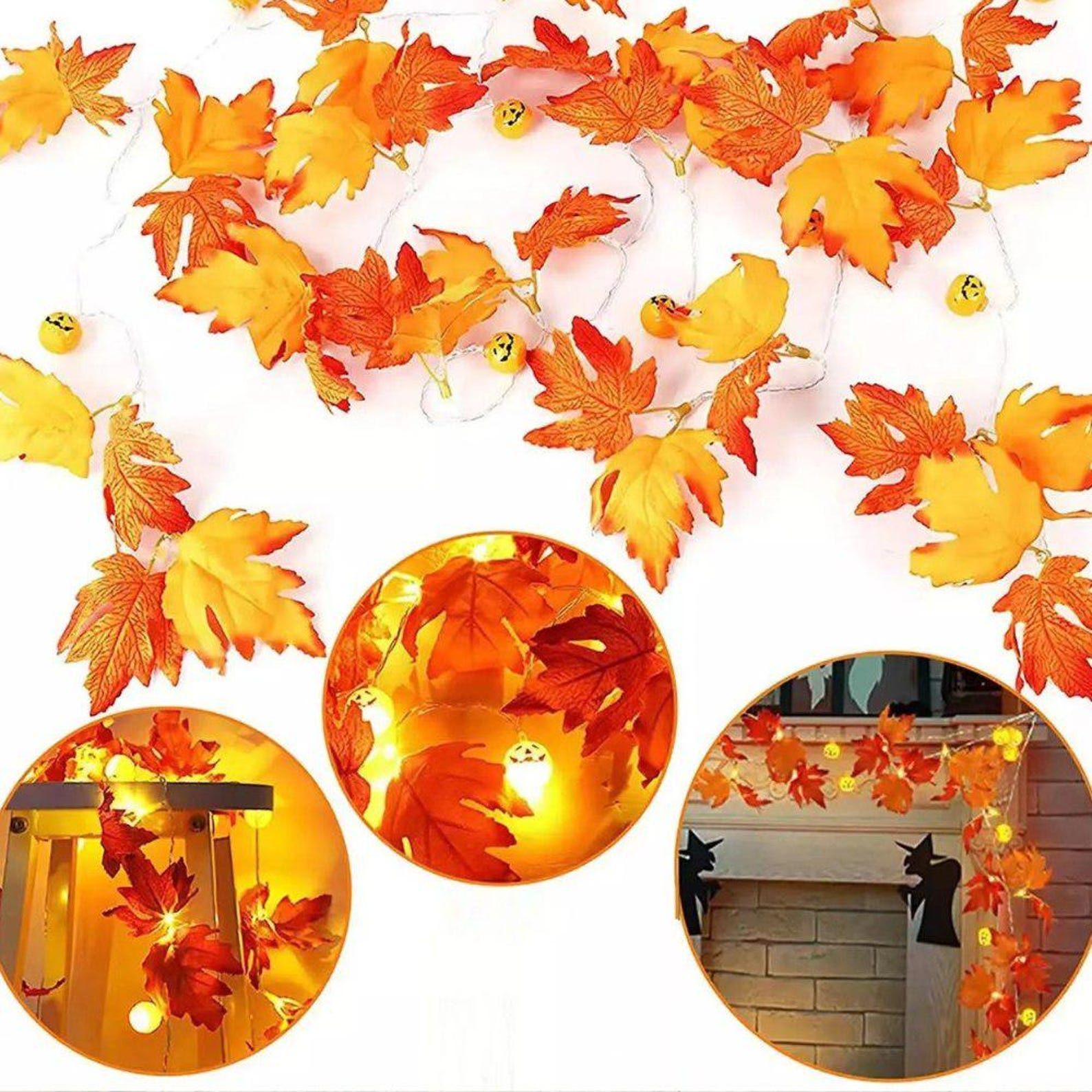 Spooktacular LED Maple Pumpkin Garland String Lights Perfect Halloween ...