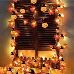 Spooktacular LED Maple Pumpkin Garland String Lights Perfect Halloween ...