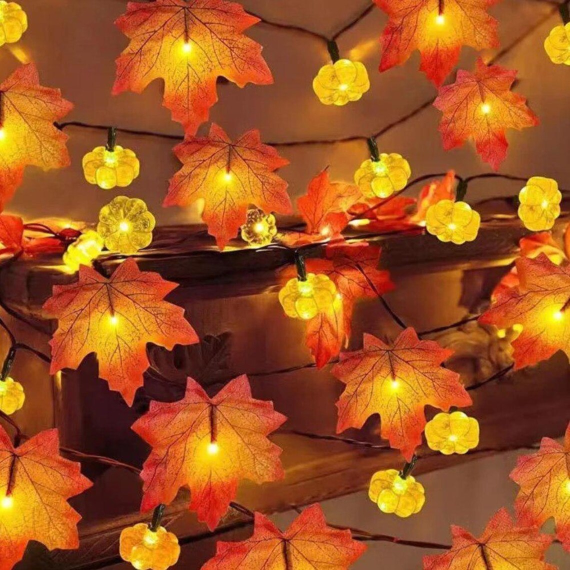 Spooktacular LED Maple Pumpkin Garland String Lights Perfect Halloween ...