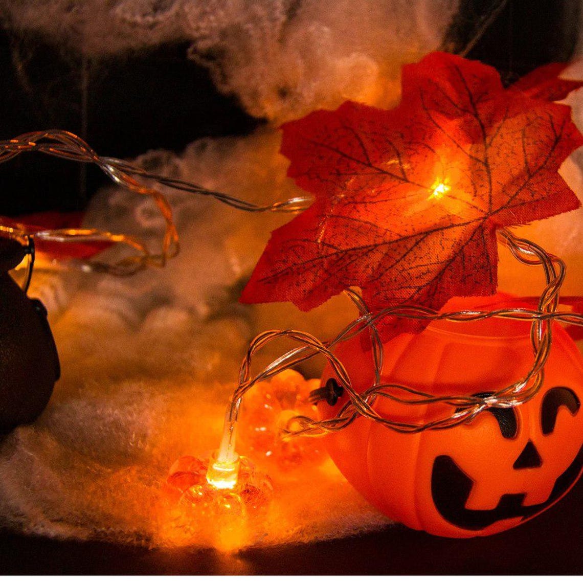 Spooktacular LED Maple Pumpkin Garland String Lights Perfect Halloween ...