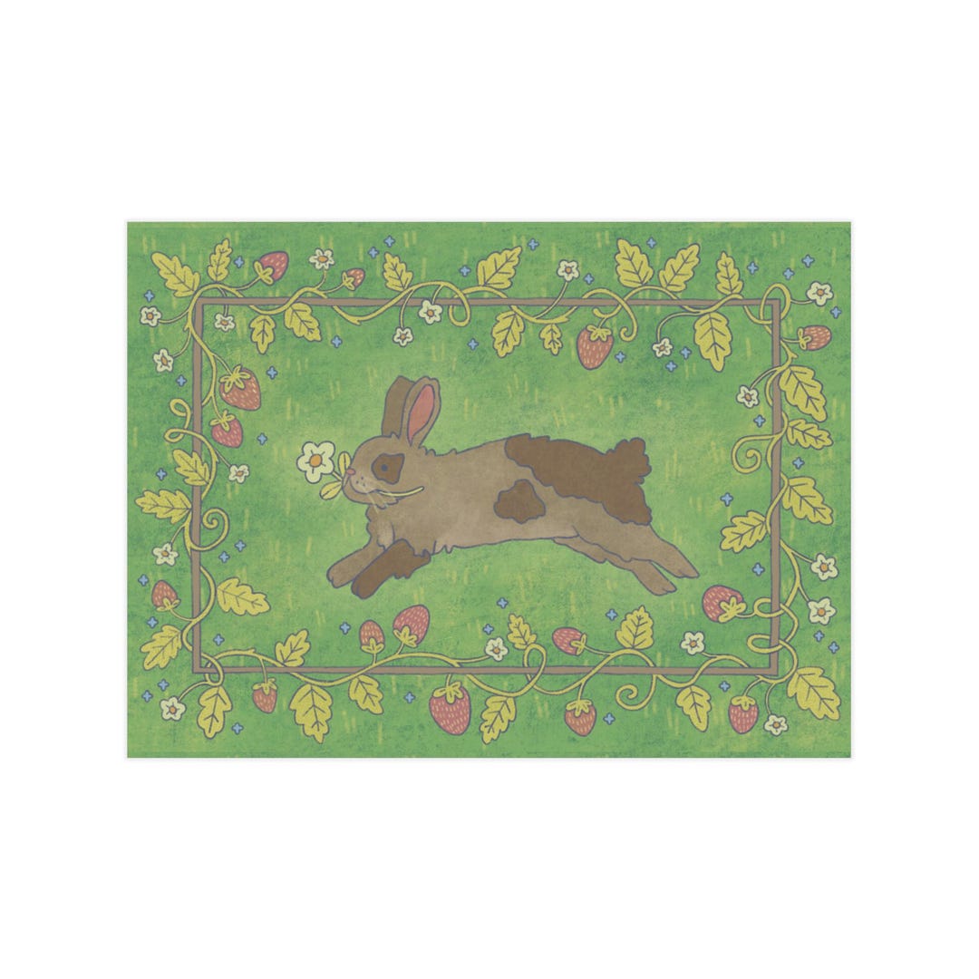 Bunny Rabbit in Strawberry Fields Art Print - Cottagecore Nature Wall ...