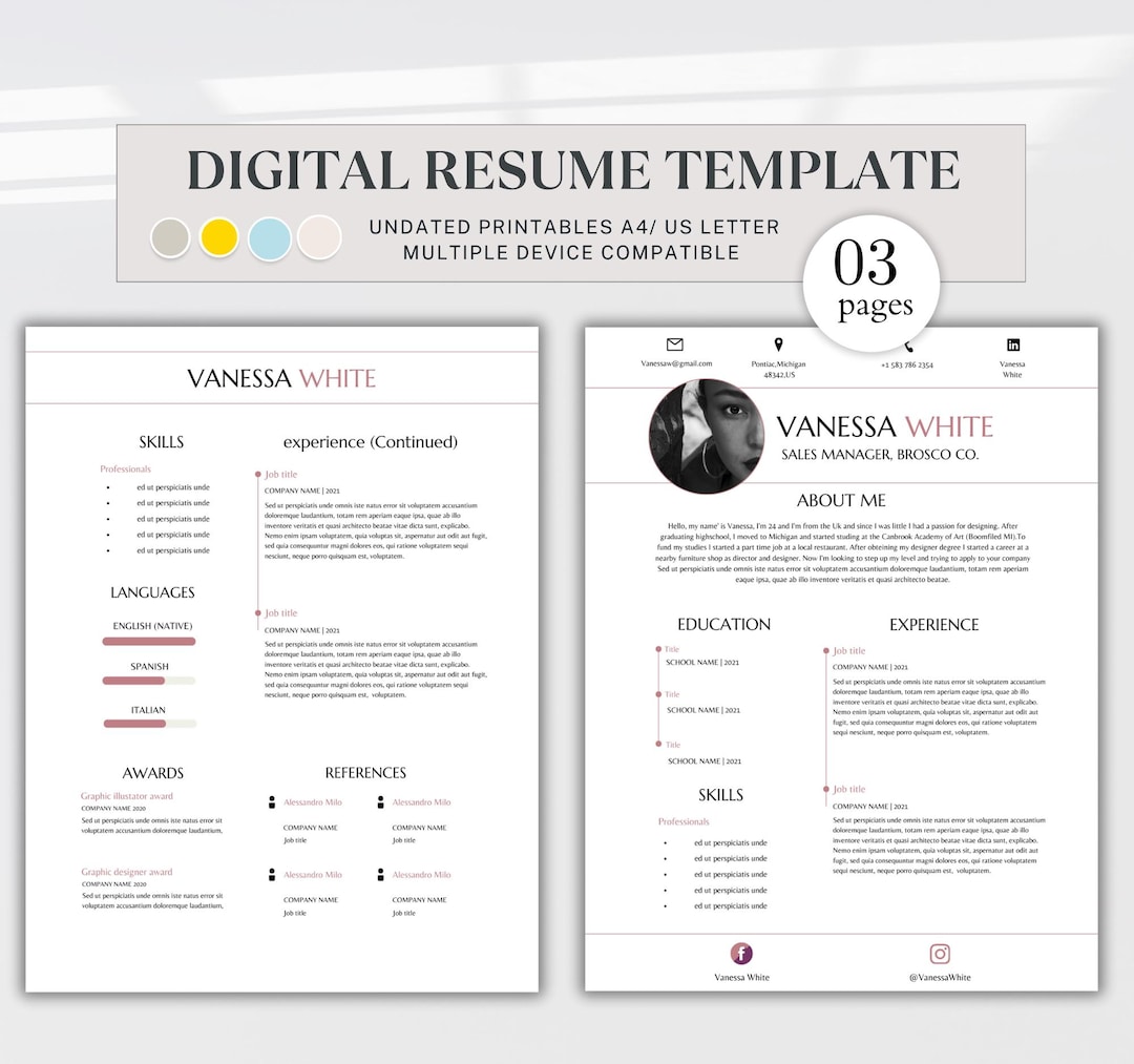 Digital Resume Template for Digital Marketer / Professional CV Template ...