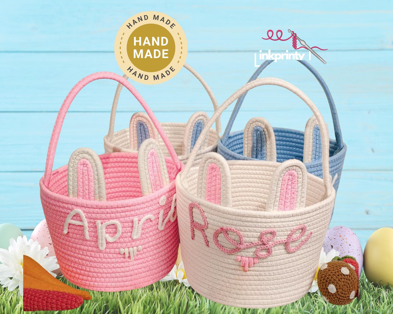 Personalized Easter Basket for Kids, Custom Name Easter Bunny Basket ...