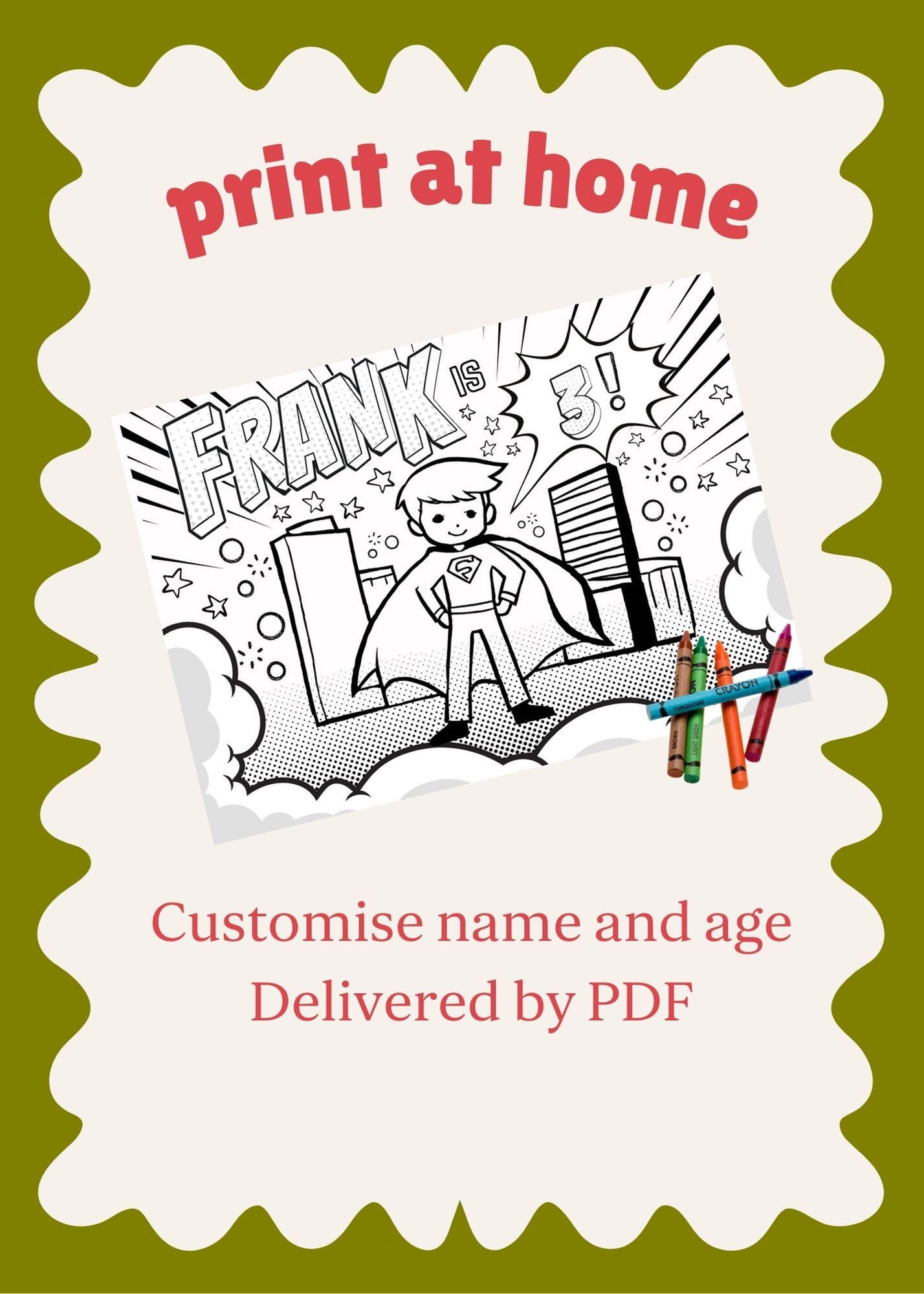 Printable Personalized Birthday Coloring Pages, Customisable Superhero ...