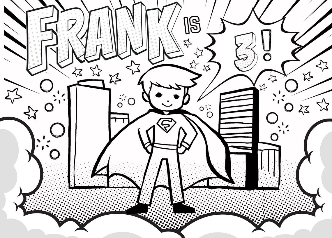 Printable Personalized Birthday Coloring Pages, Customisable Superhero ...