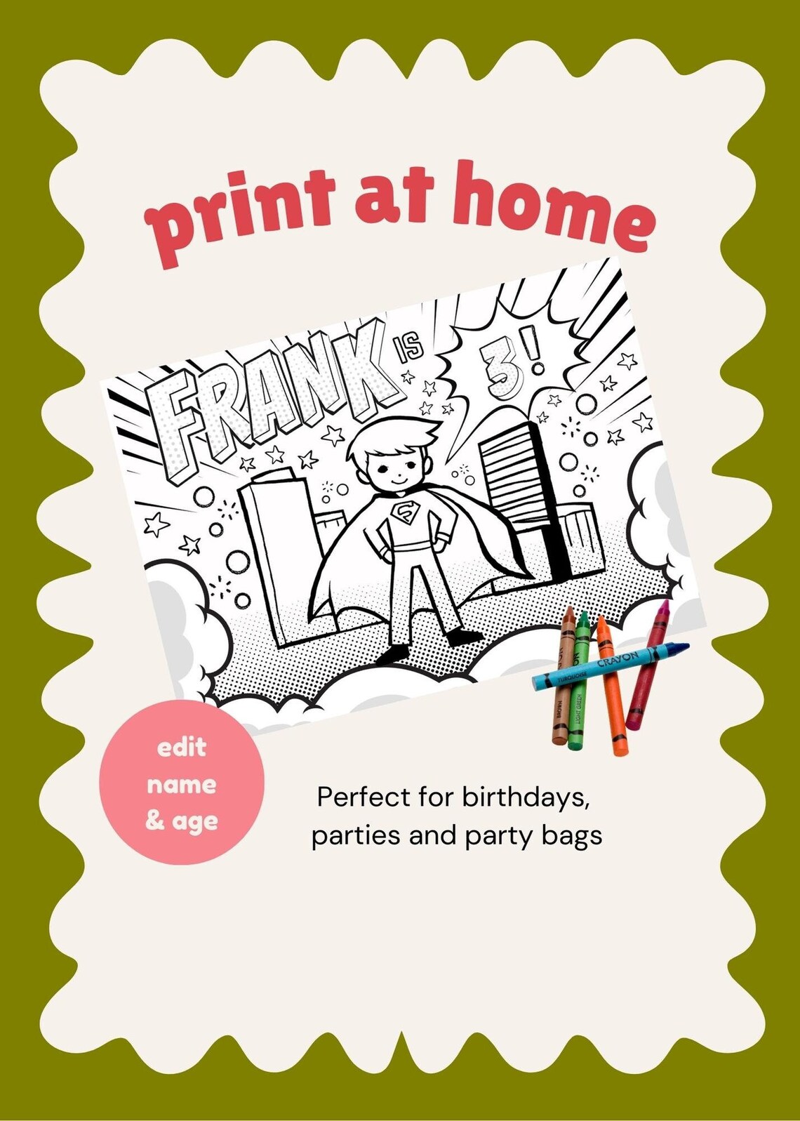 Printable Personalized Birthday Coloring Pages, Customisable Superhero ...