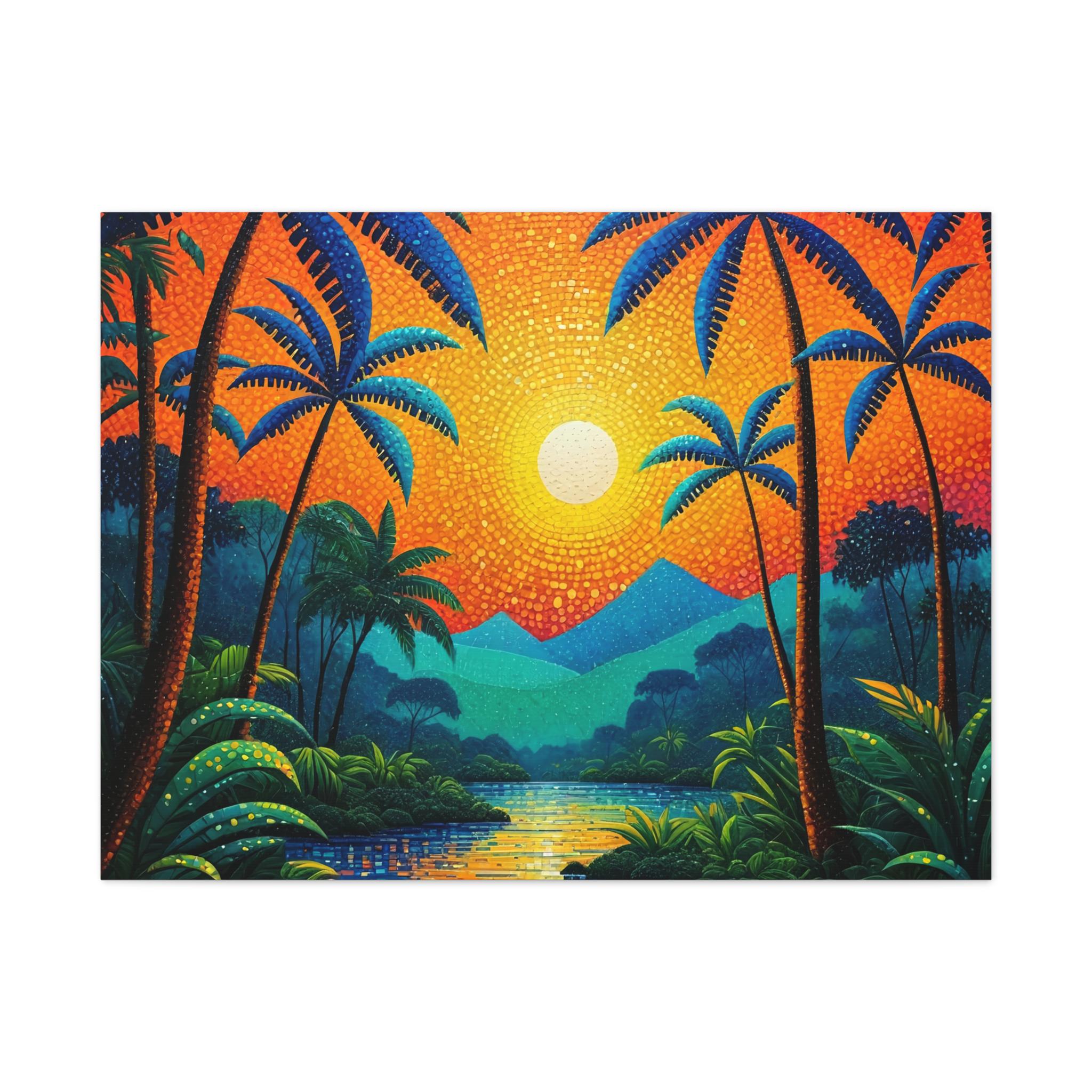 Sunset Jungle Pointillism, Timeless Radiant Colors, Canvas Wall Art - Etsy