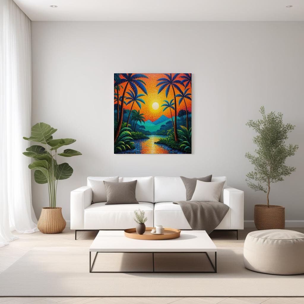 Sunset Jungle Pointillism, Timeless Radiant Colors, Canvas Wall Art - Etsy