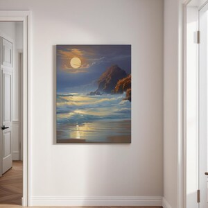 Impressionist Beach in Moonlight, Calming Nature Artwork, Canvas Wall ...