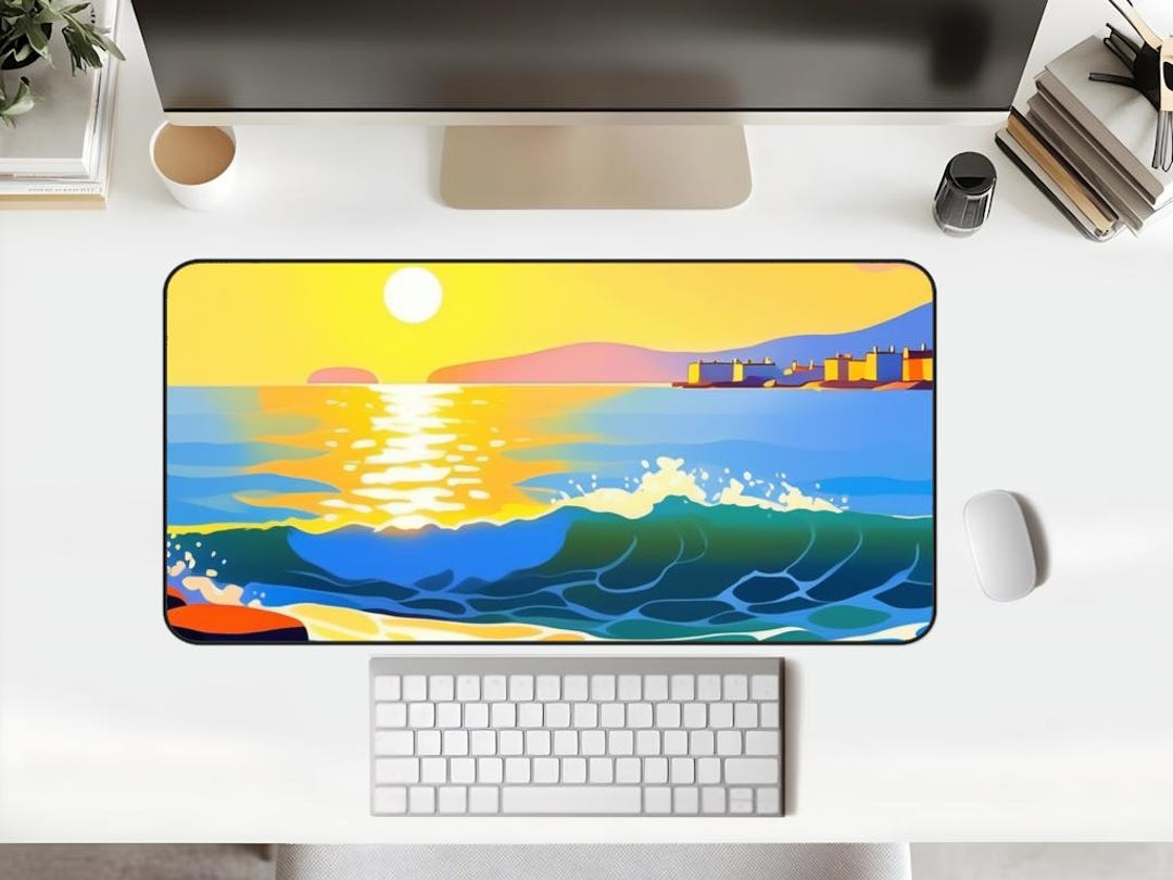 Seascape Desk Mat, Colorful Office Desk Pad, Golden Beach Mouse Pad ...