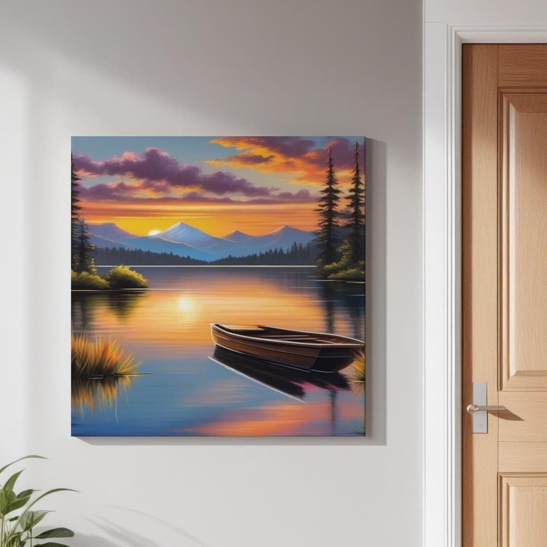 Sunset Lake, Breathtaking Aesthetic, Canvas Wall Art - Etsy