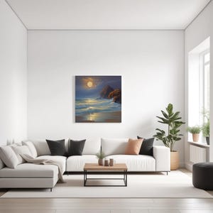 Impressionist Beach in Moonlight, Calming Nature Artwork, Canvas Wall ...