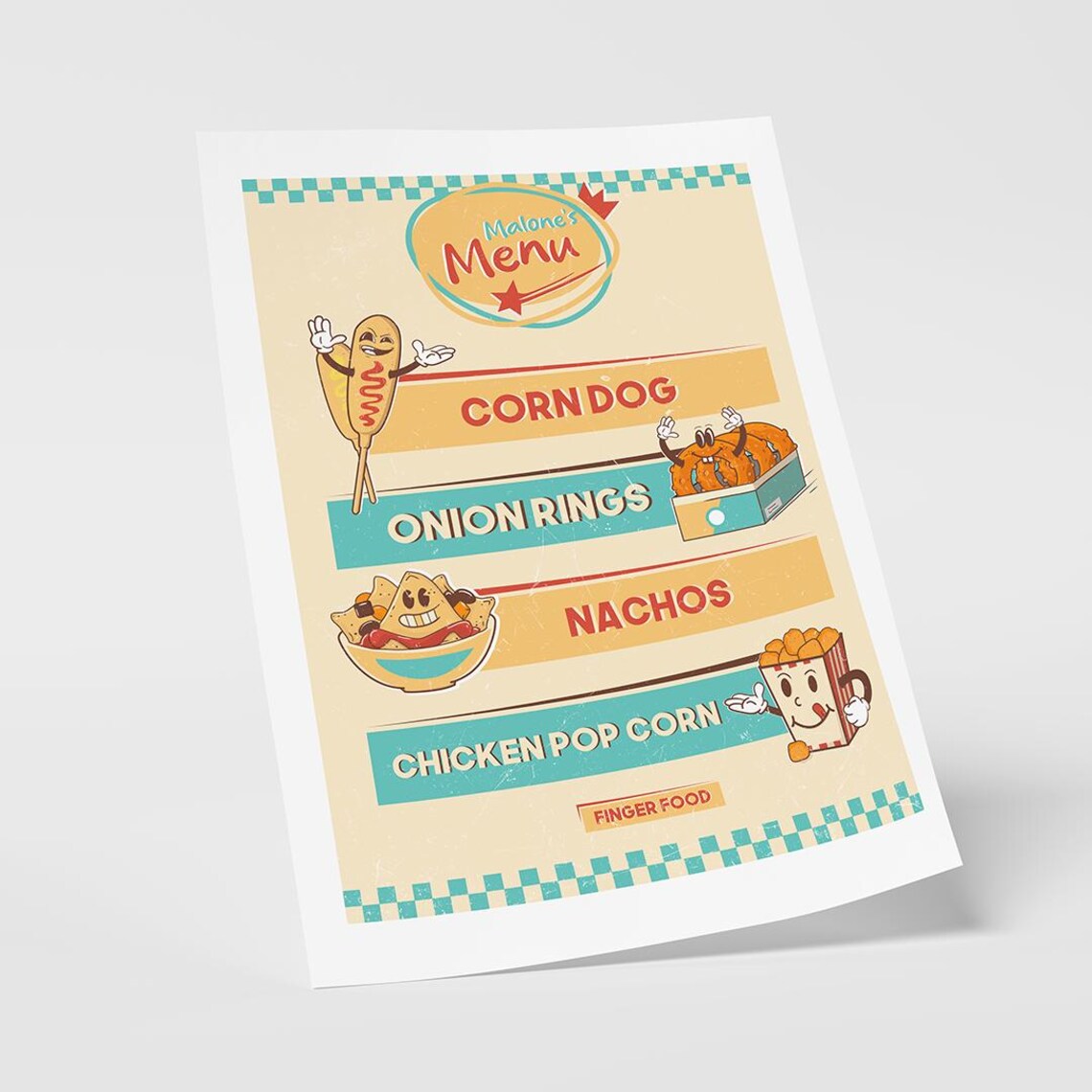 Retro Poster Mascot Finger Food - Retro Poster, Dinner Menu, Vintage ...