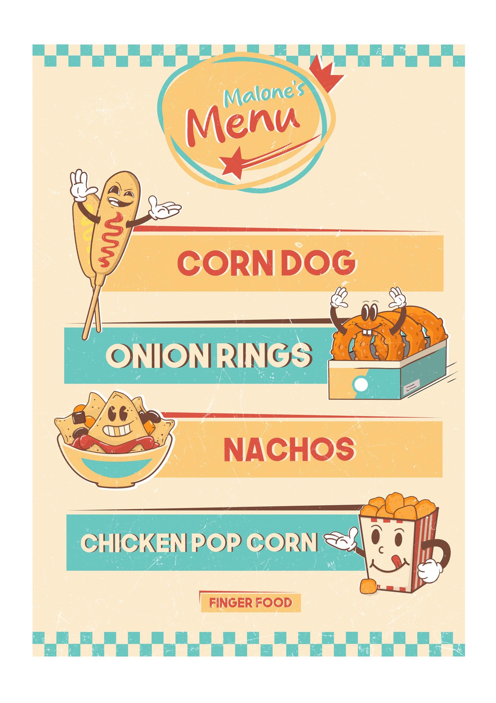 Retro Poster Mascot Finger Food - Retro Poster, Dinner Menu, Vintage ...
