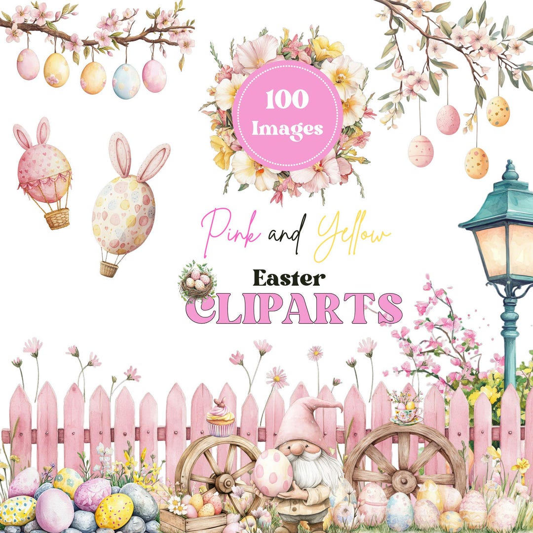 Happy Easter Spring Clip Art Set, Watercolor, Easter Graphics, Easter ...