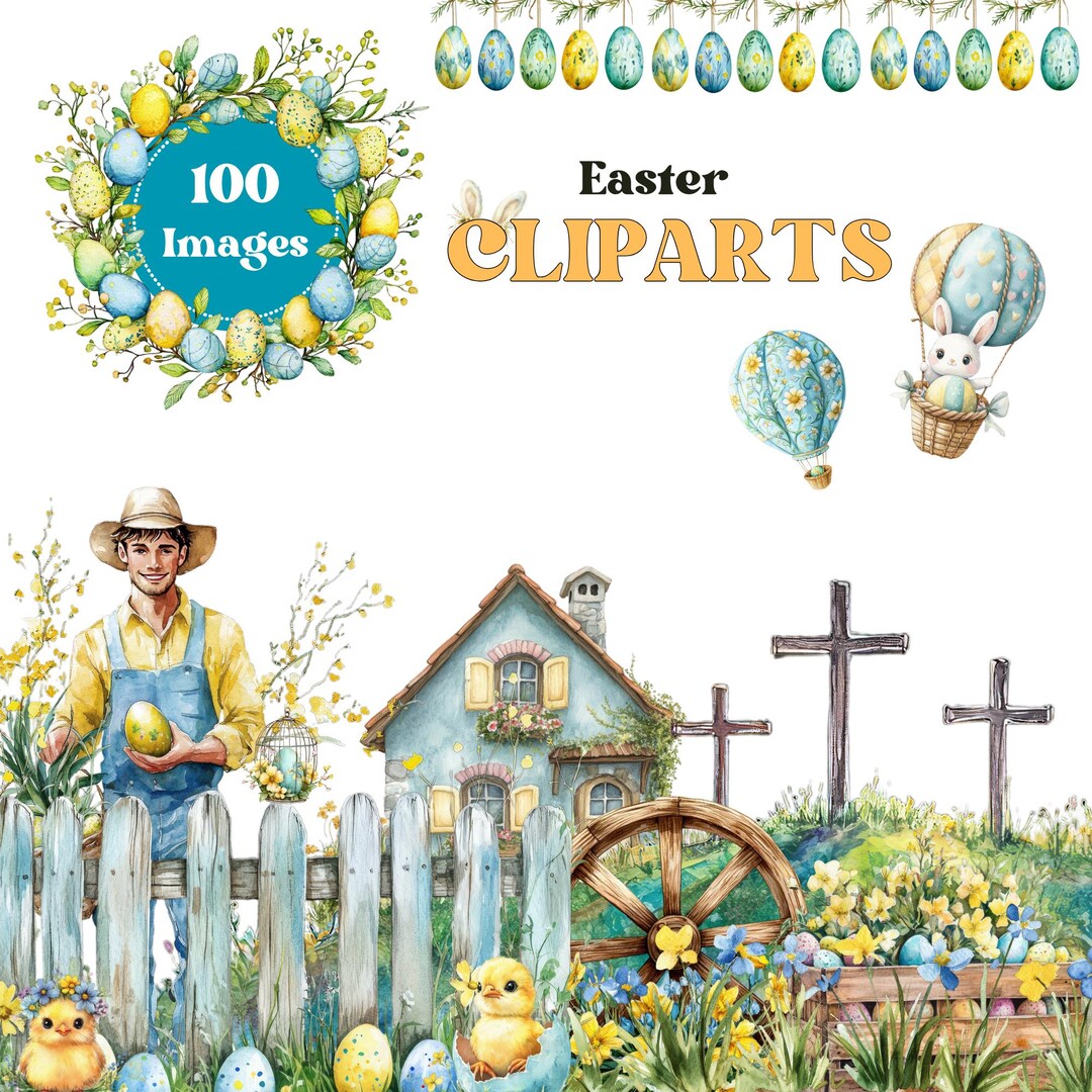 Happy Easter Clip Art Set, Watercolor, Easter Graphics, Easter PNG ...