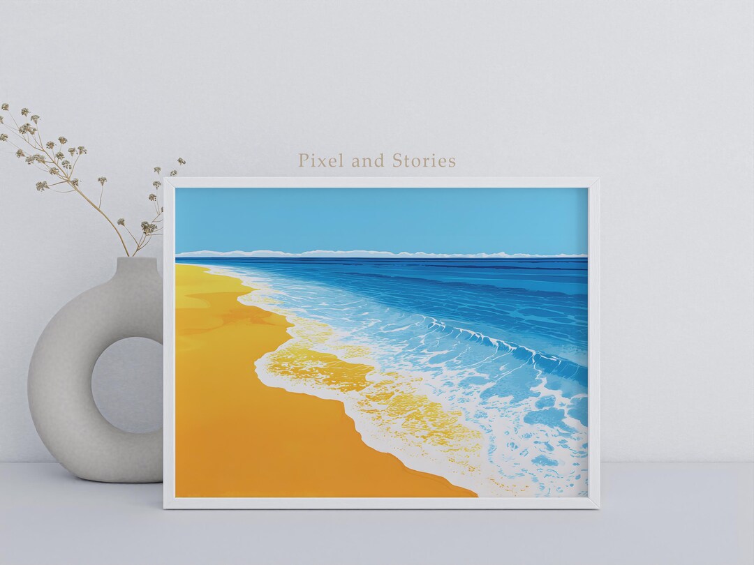 Ocean Beach Shoreline, Wall Art, Printable, Vibrant, Coastal Landscape ...