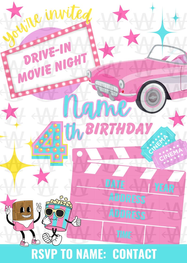 Drive-in Movie Invitation Template - Etsy