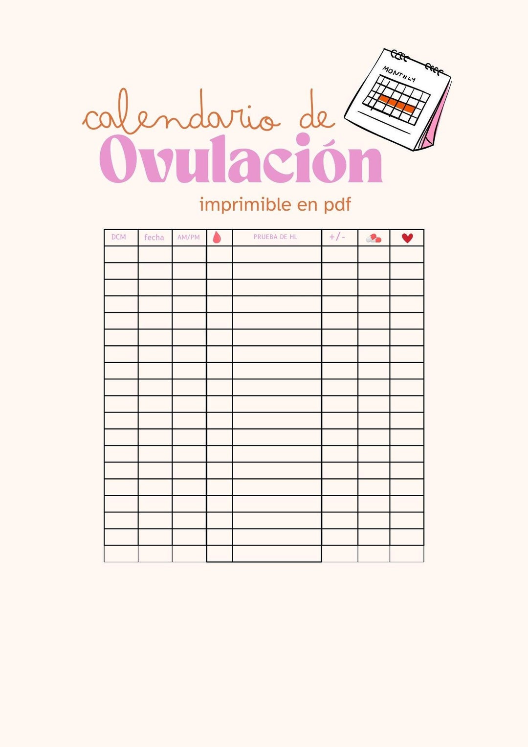 Calendario De Ovulación Imprimible Español/castellano - Etsy