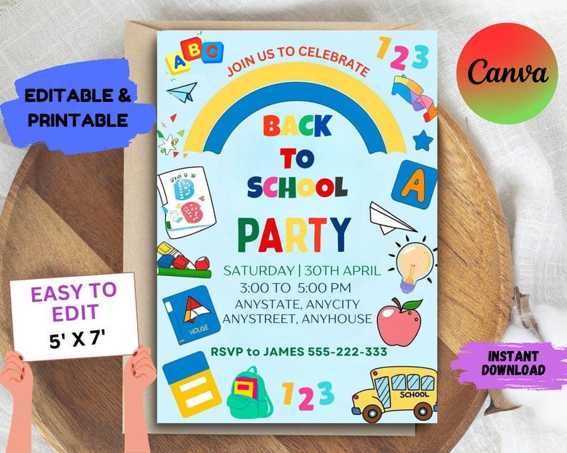 Back to School Party Invitation Template: Editable 5x7 (instant ...