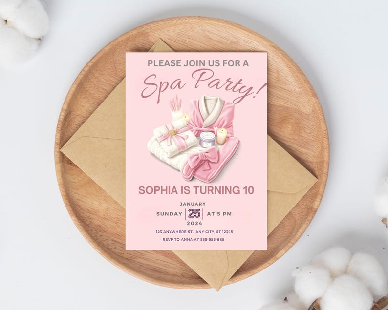 Minimalist Spa Party Birthday Invitation Template (digital Download) - Etsy