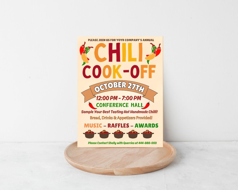 Editable Chili Cook-off Flyer: Work, School, PTA Event (PDF) - Etsy