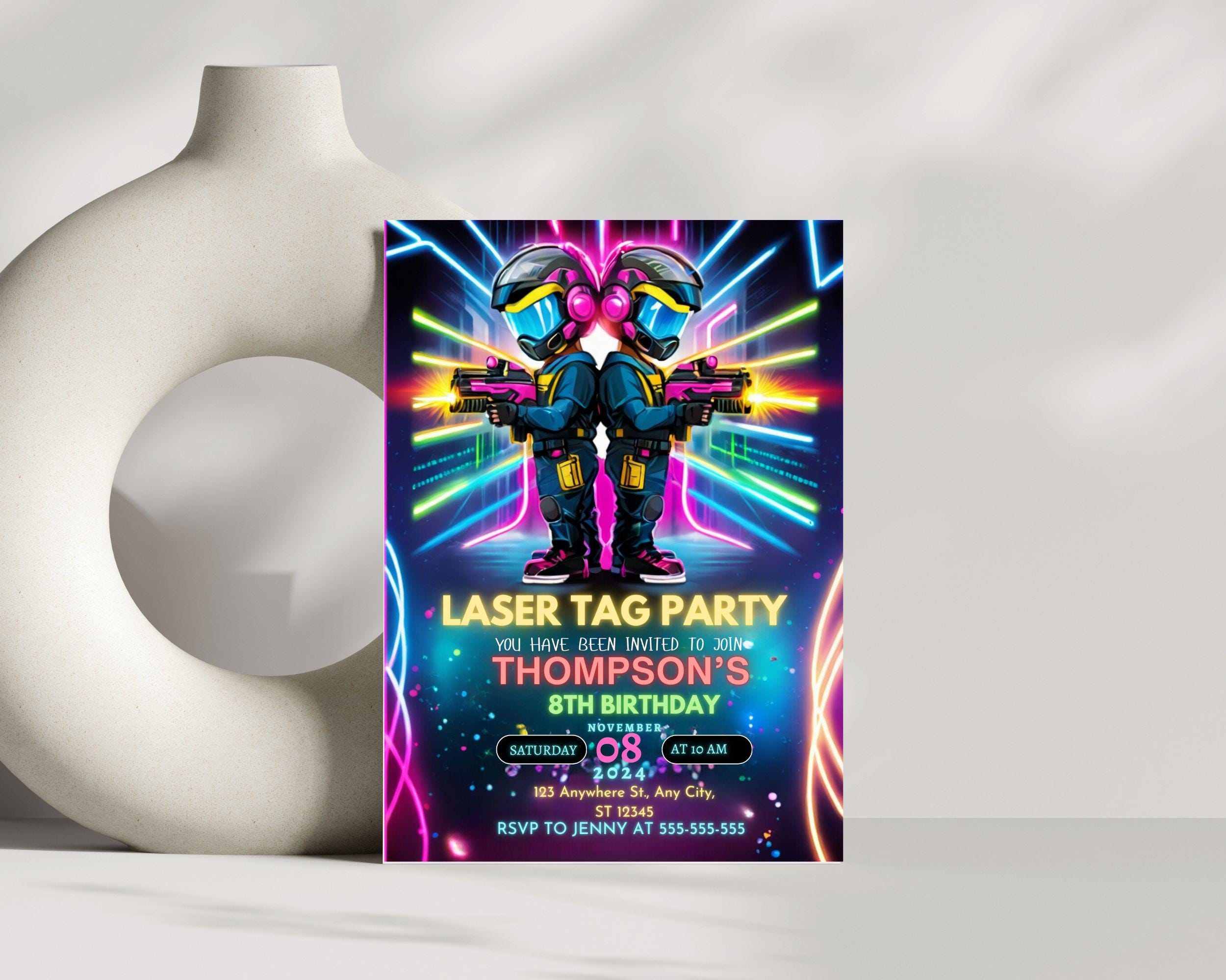 Laser Tag Invitation, Laser Tag Birthday Party Invitation, Neon Glow ...