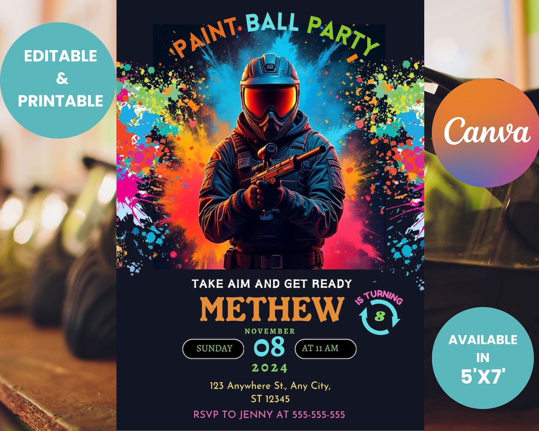 Paintball Birthday Invitation Boy EDITABLE Paintball Party Invite ...