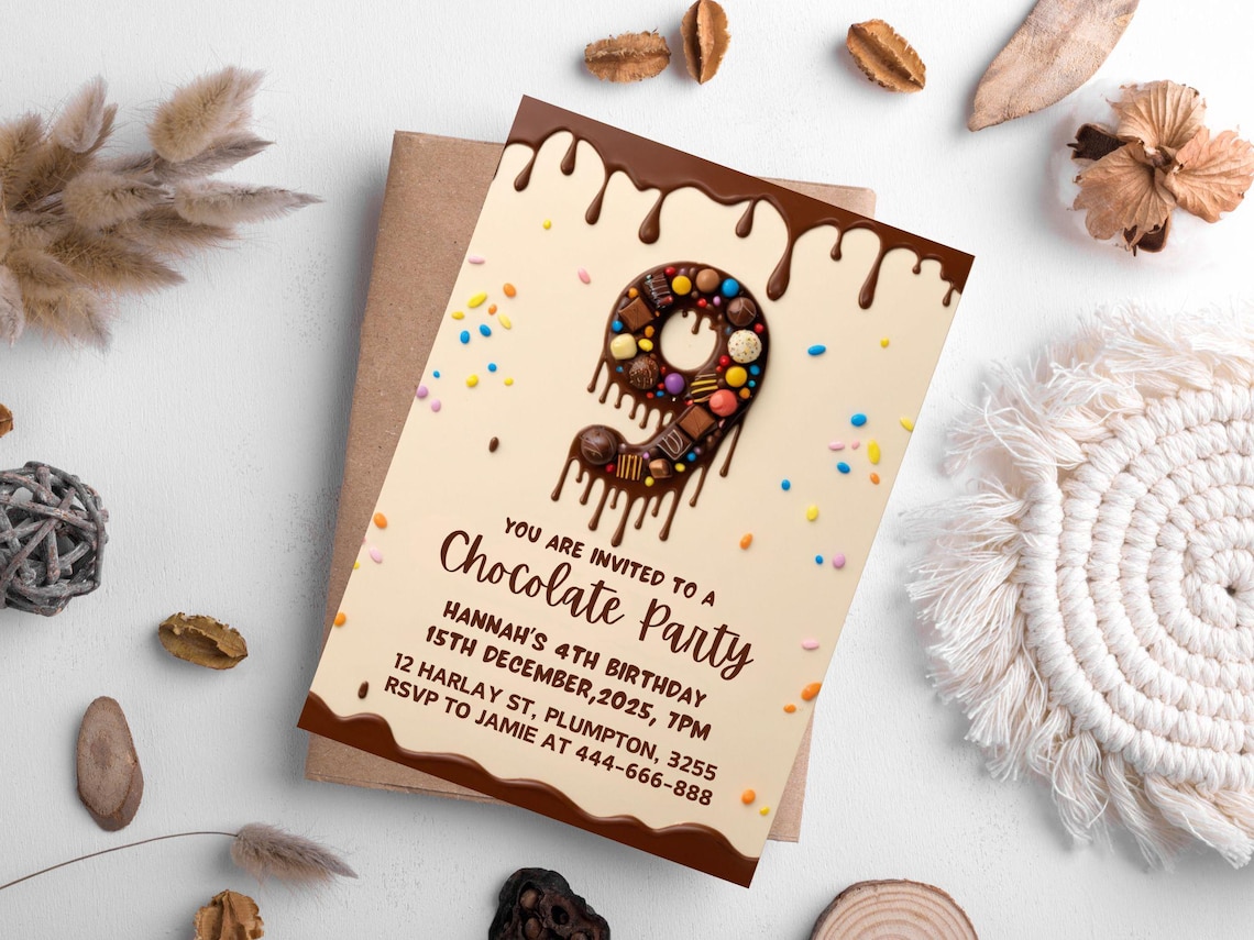 Editable Chocolate Birthday Party Invitation Template (5x7) (digital ...