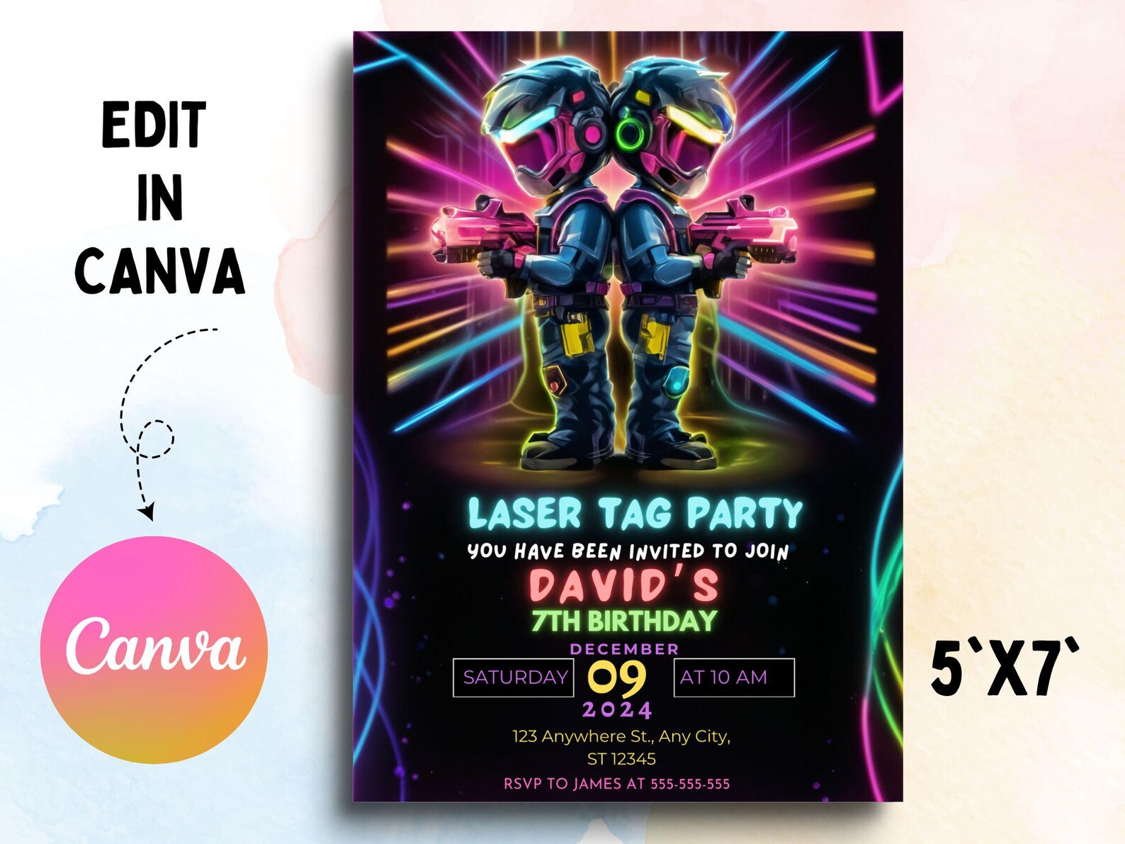 EDITABLE Laser Tag Birthday Invitation, Laser Tag Party Invite Template ...