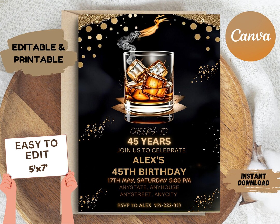 Whiskey Birthday Invitation, Editable Adult Men Birthday Invite, 30th ...