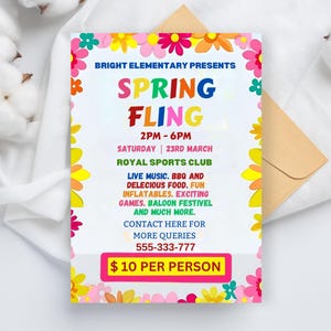 Spring Fling School Flyer Invitation: Editable Festival Fundraiser ...