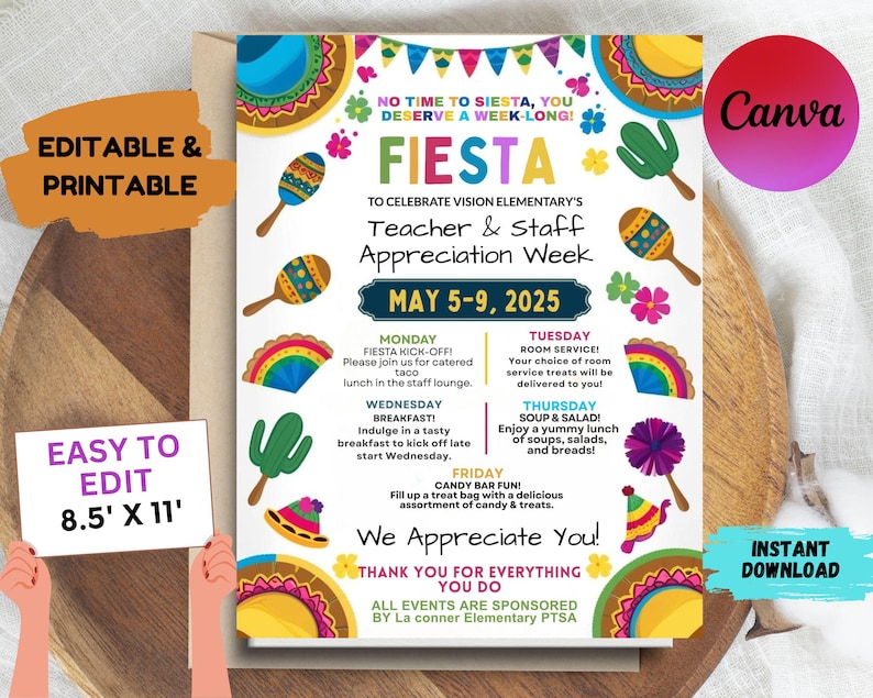 Editable Fiesta Teacher Appreciation Invitation Template (8.5x11 Inches ...