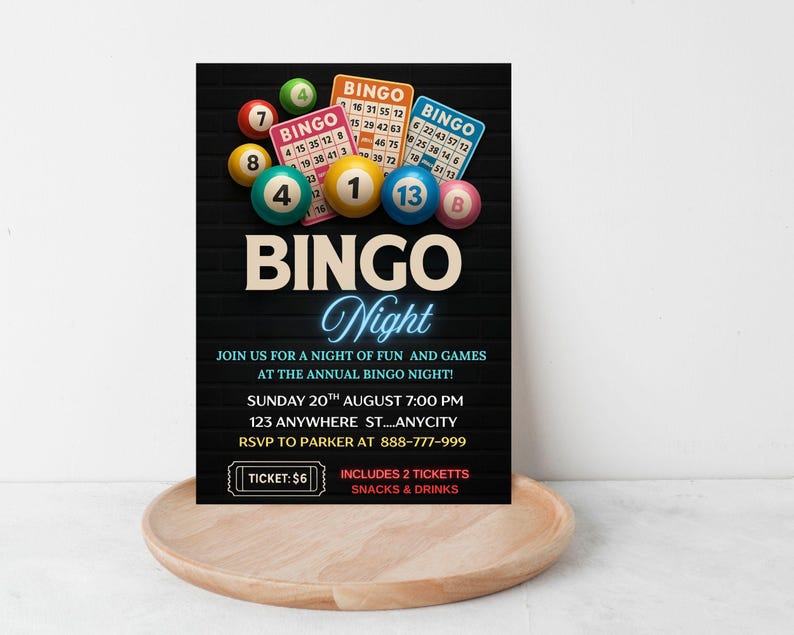 Editable Bingo Night Flyer Template: School Fundraiser Invite (5x7 ...