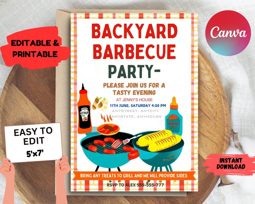 BBQ Party Invitation Template: Editable Backyard Barbecue (instant ...