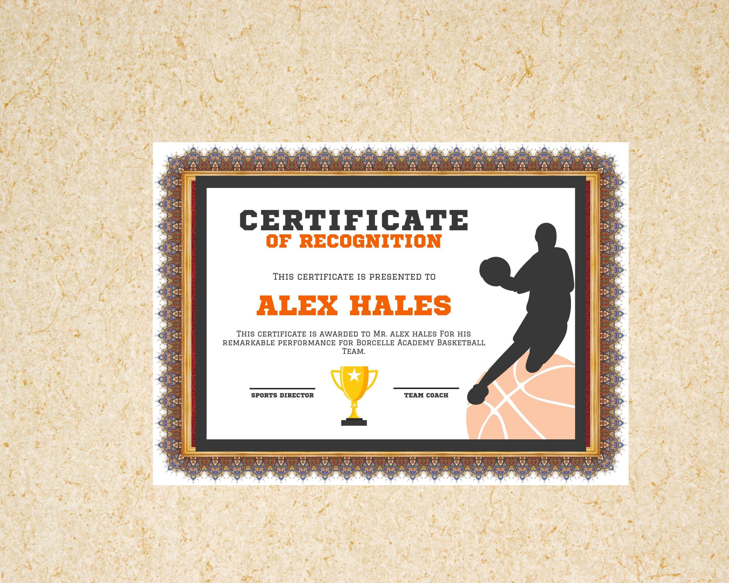 Editable Basketball Certificate, Basketball Award, Basketball End of ...