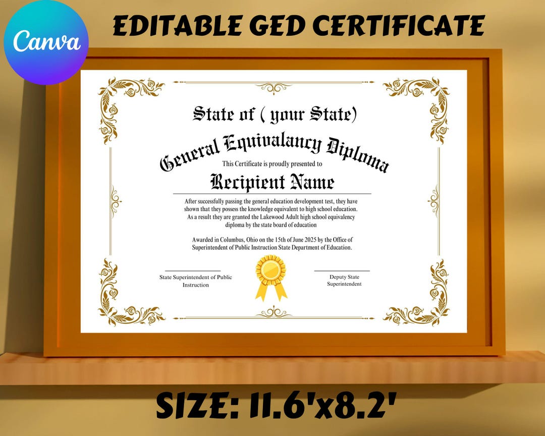 Editable GED Diploma Certificate Template (canva) - Etsy