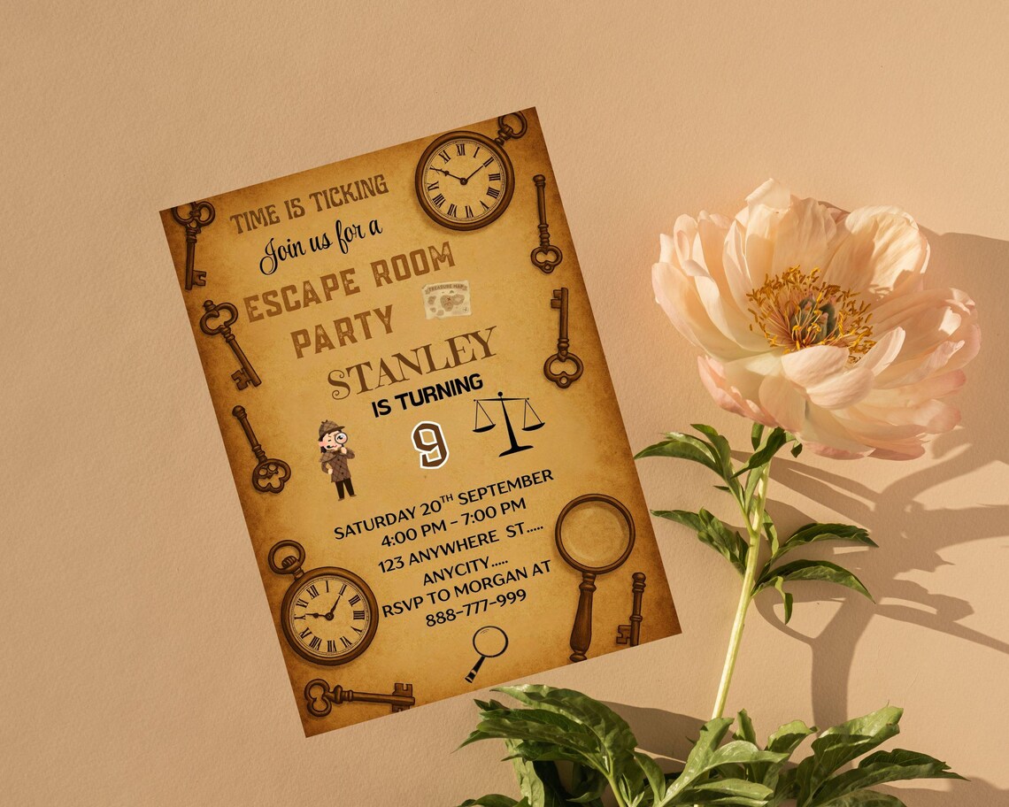 Editable Escape Room Birthday Party Invitation - Canva Template (5x7 In ...