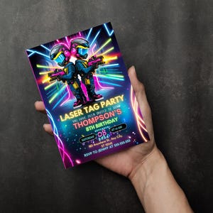Laser Tag Invitation, Laser Tag Birthday Party Invitation, Neon Glow ...